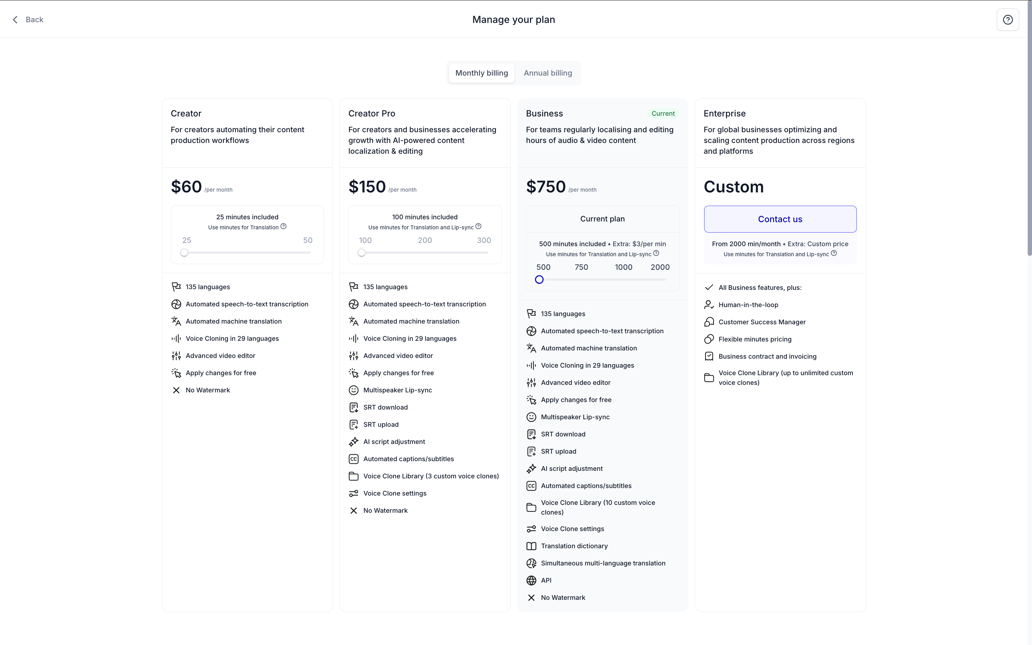 Explaining free trial, subscription plans and minutes